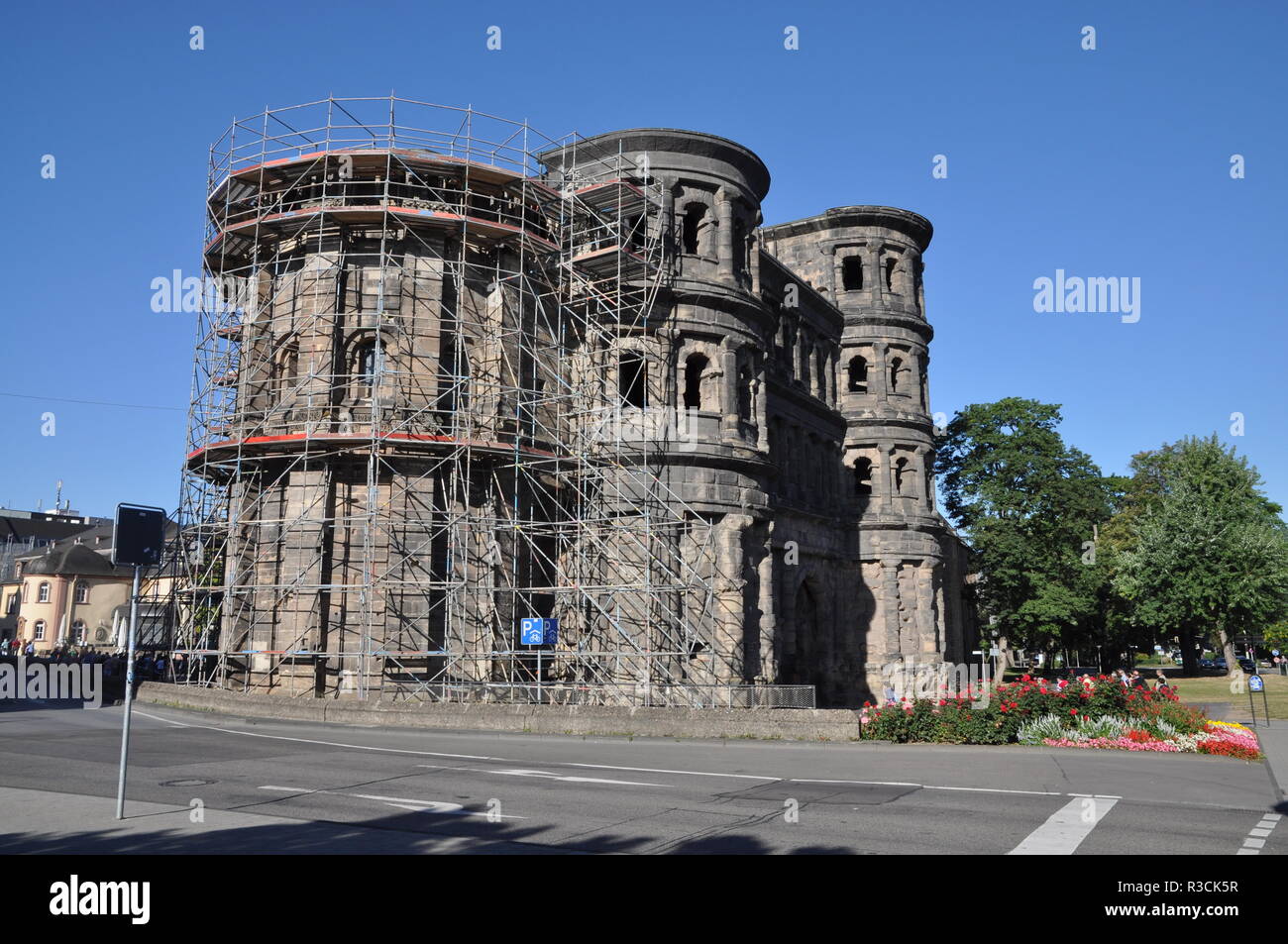 porta nigra with scaffolding Stock Photo - Alamy