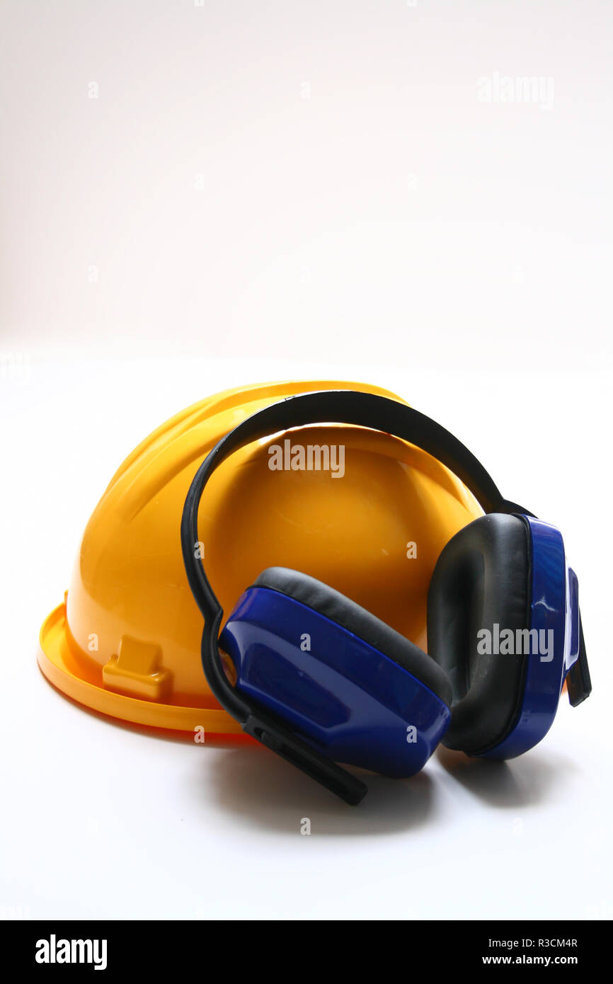 work safety helmet and ear protection Stock Photo - Alamy