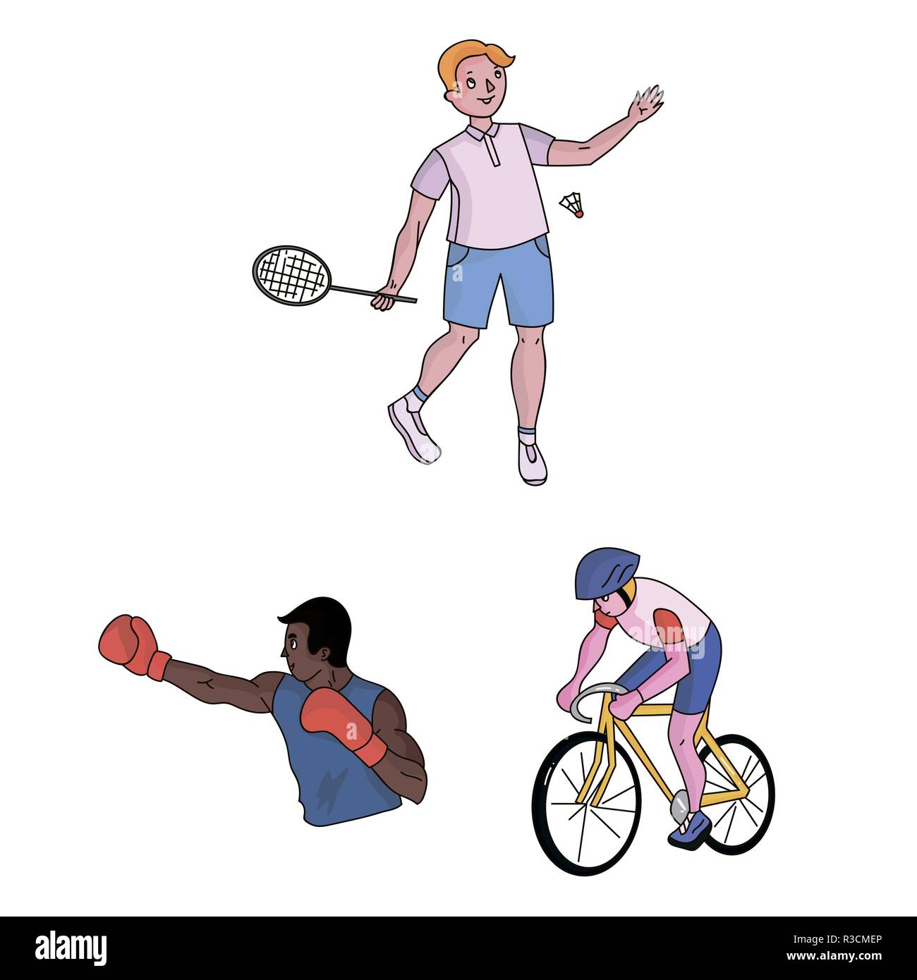 Different kinds of sports cartoon icons in set collection for design ...