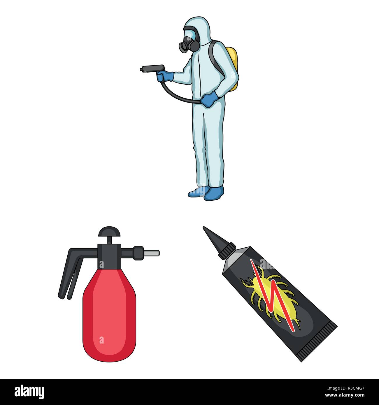 Pest, poison, personnel and equipment cartoon icons in set collection ...