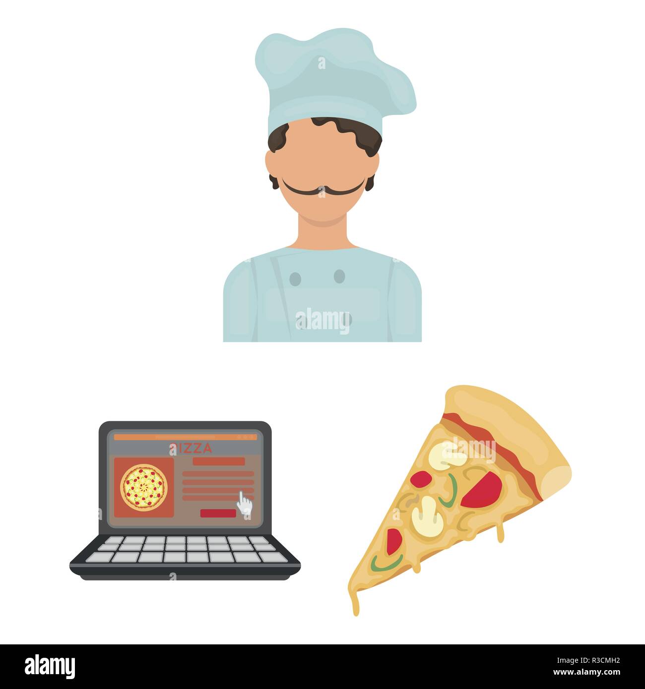 Pizza and pizzeria cartoon icons in set collection for design. Staff ...