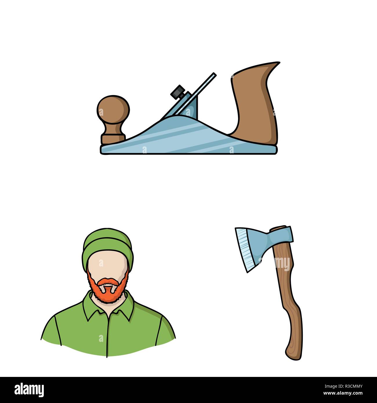 Sawmill and Timber cartoon icons in set collection for design. Hardware ...