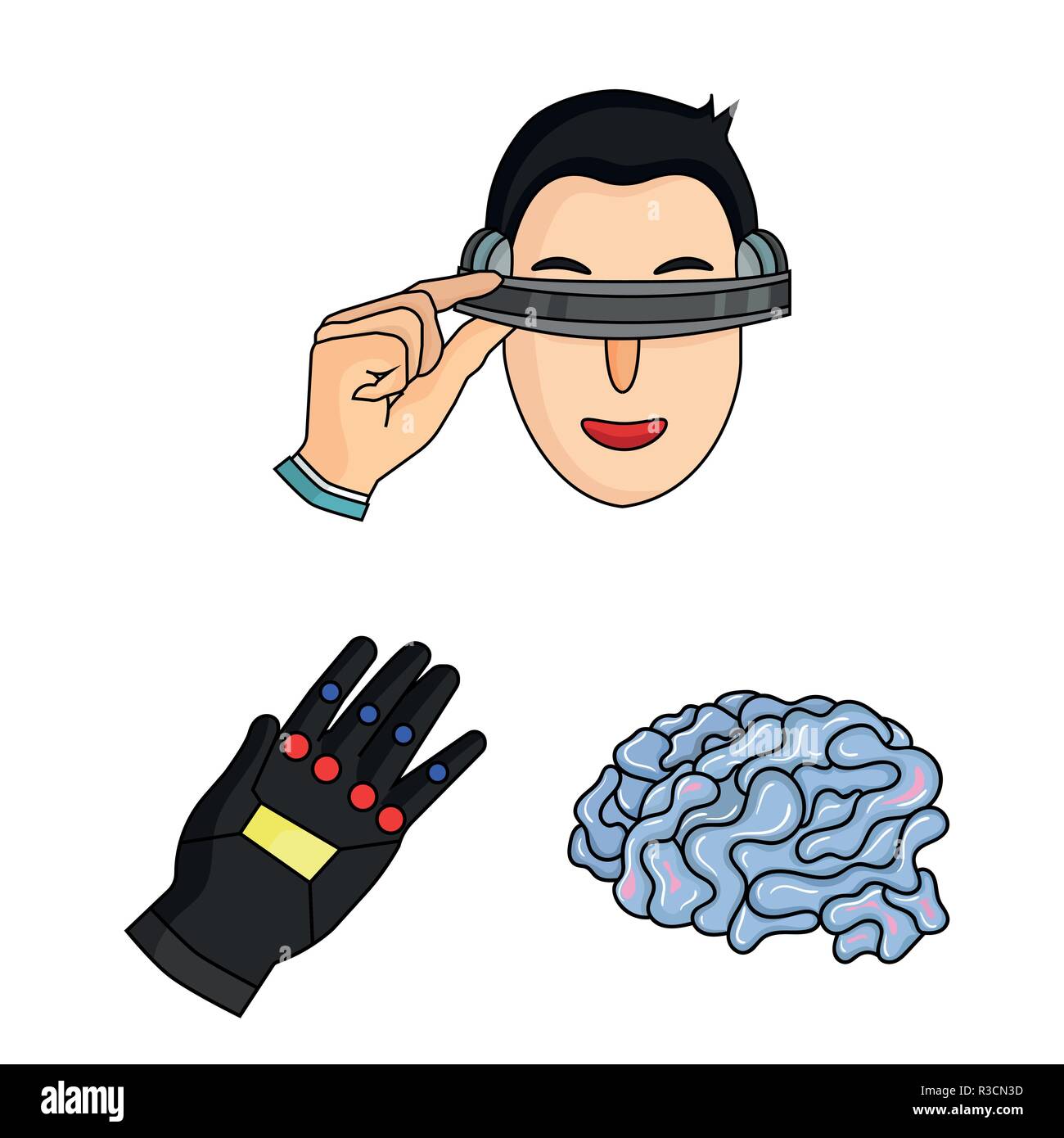 A virtual reality cartoon icons in set collection for design. Modern ...