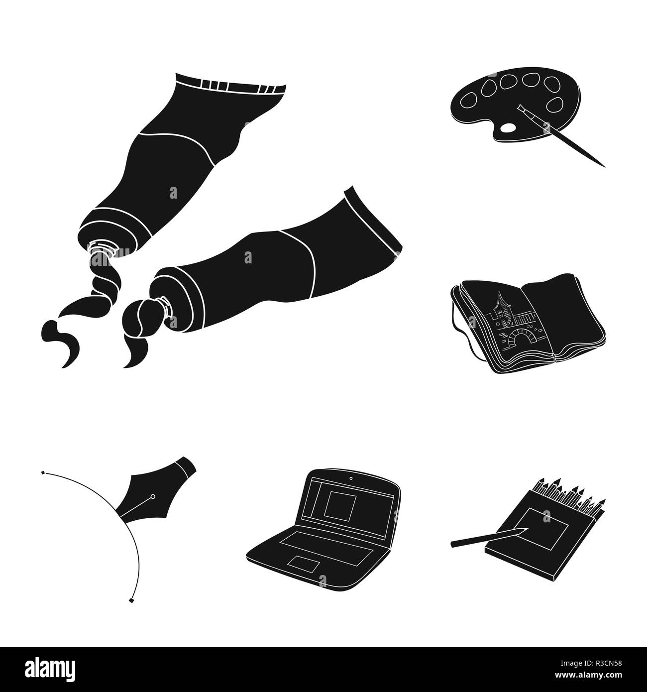 Painter and drawing black icons in set collection for design. Artistic ...