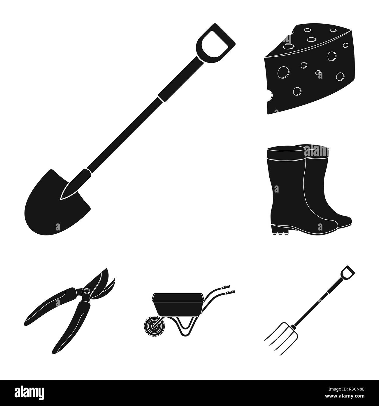 Farm and gardening black icons in set collection for design. Farm and ...