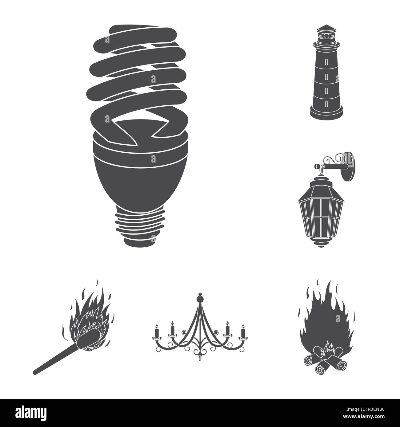 Light source black icons in set collection for design. Light and ...