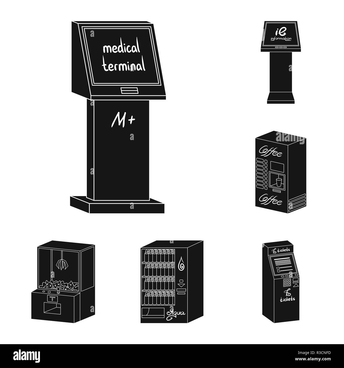 Variety of terminals black icons in set collection for design. ATM and ...
