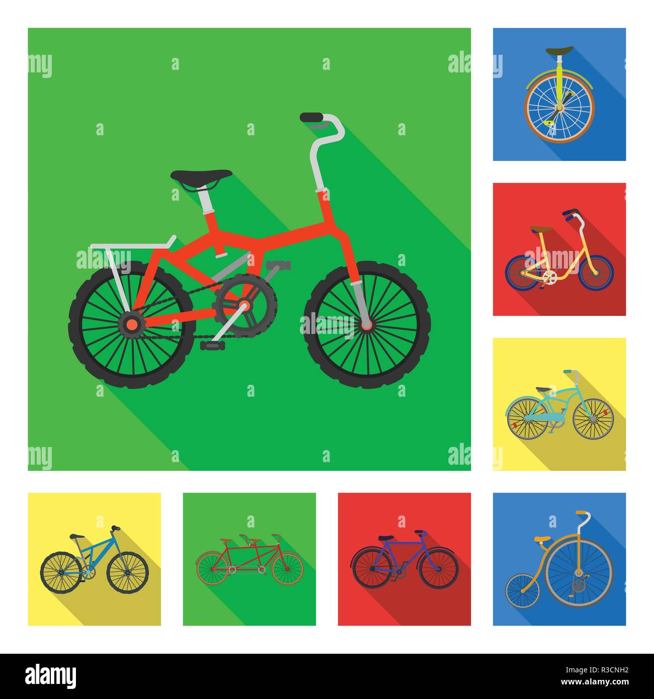 Various bicycles flat icons in set collection for design. The type of ...