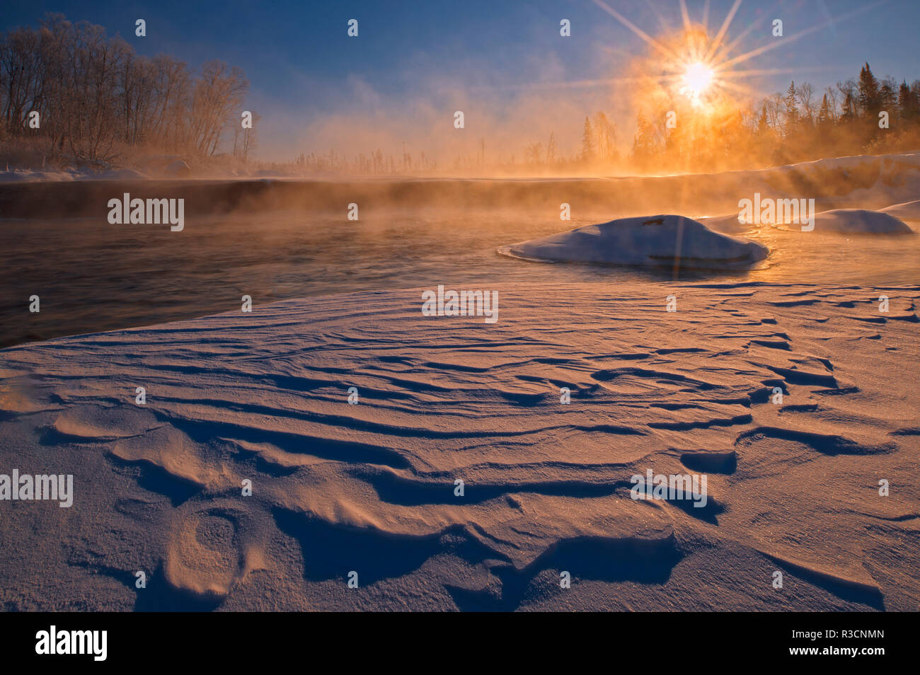 Canada, Manitoba, Whiteshell Provincial Park. Sunrise at Rainbow Falls ...