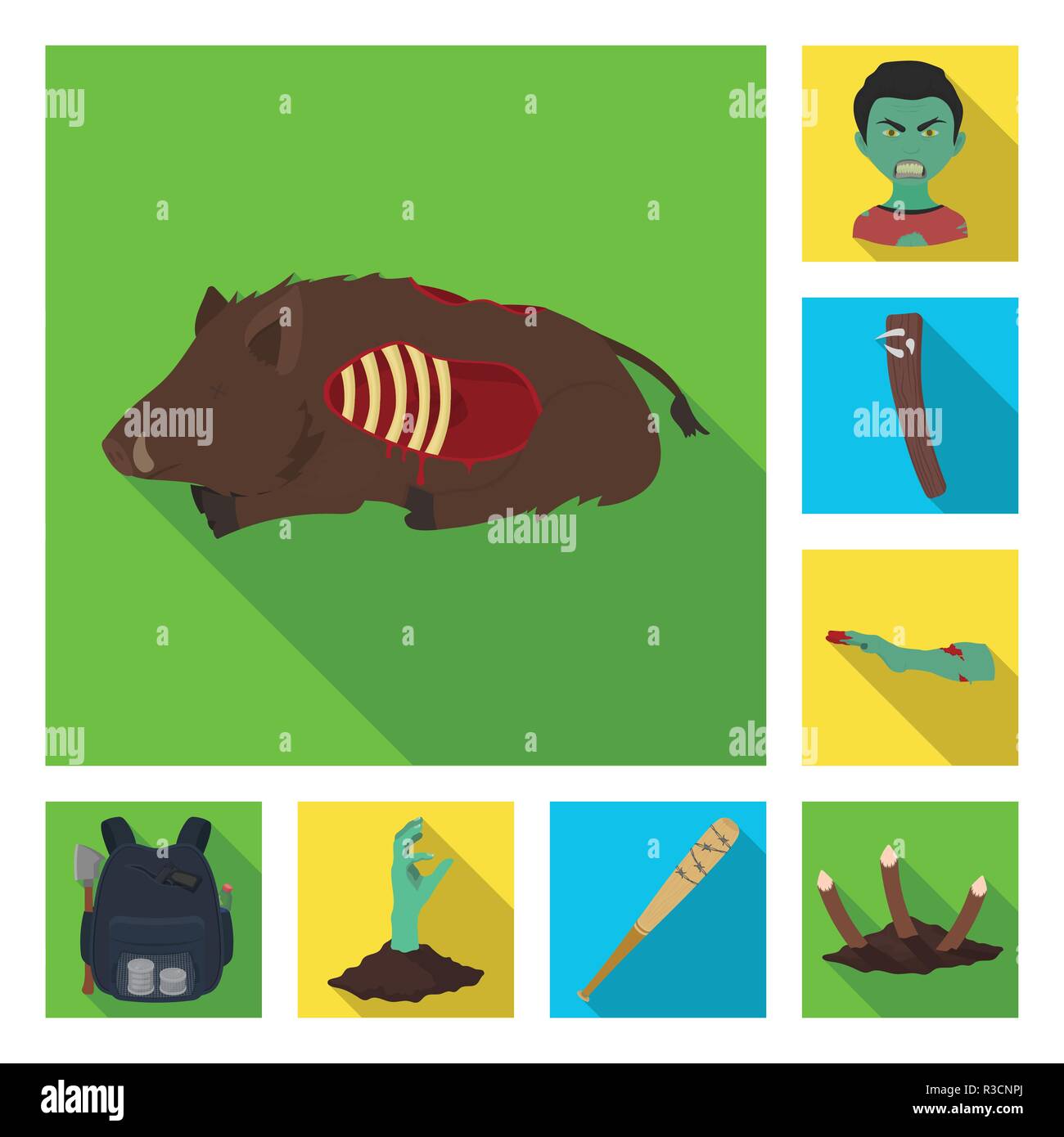 Zombies and Attributes flat icons in set collection for design. Dead ...