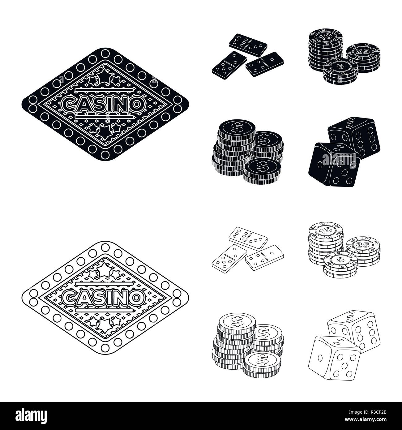 Domino bones, stack of chips, a pile of mont, playing blocks. Casino ...