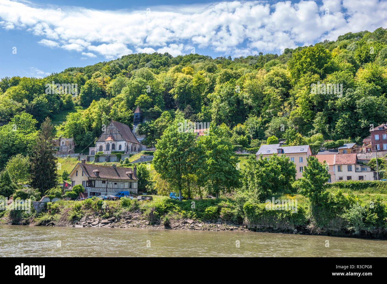 Town along Seine River, Normandy, France Stock Photo - Alamy