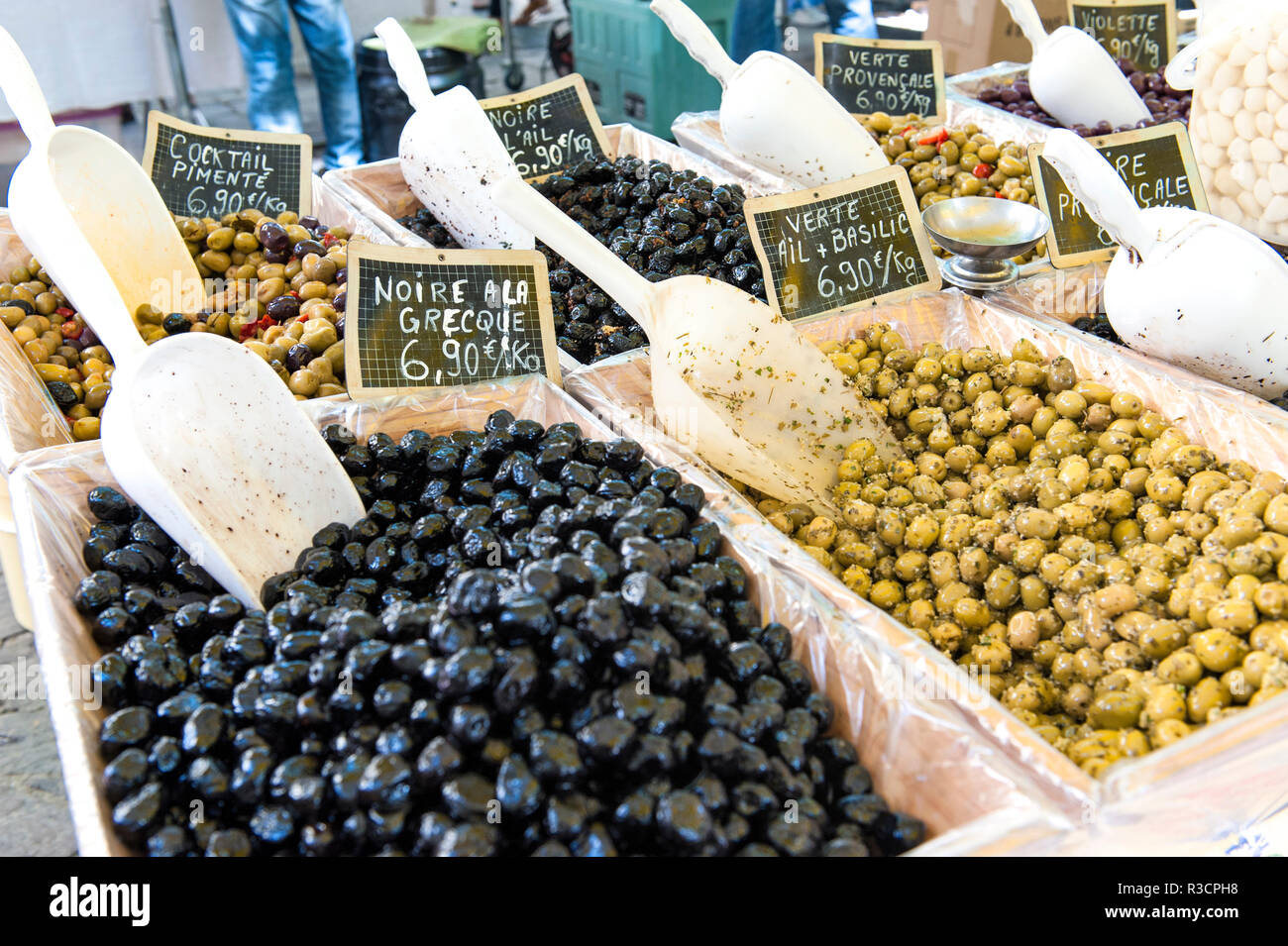 Outdoor market selling olives, Uzes, Provence, France, Europe Stock ...