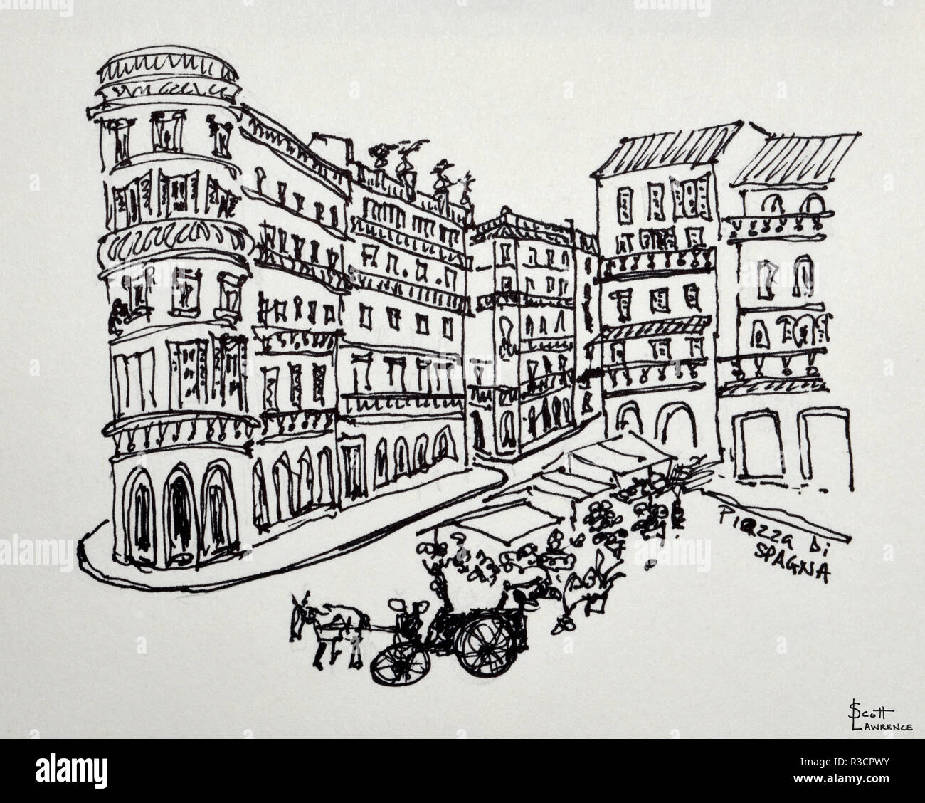 Spanish steps rome drawing hi-res stock photography and images - Alamy