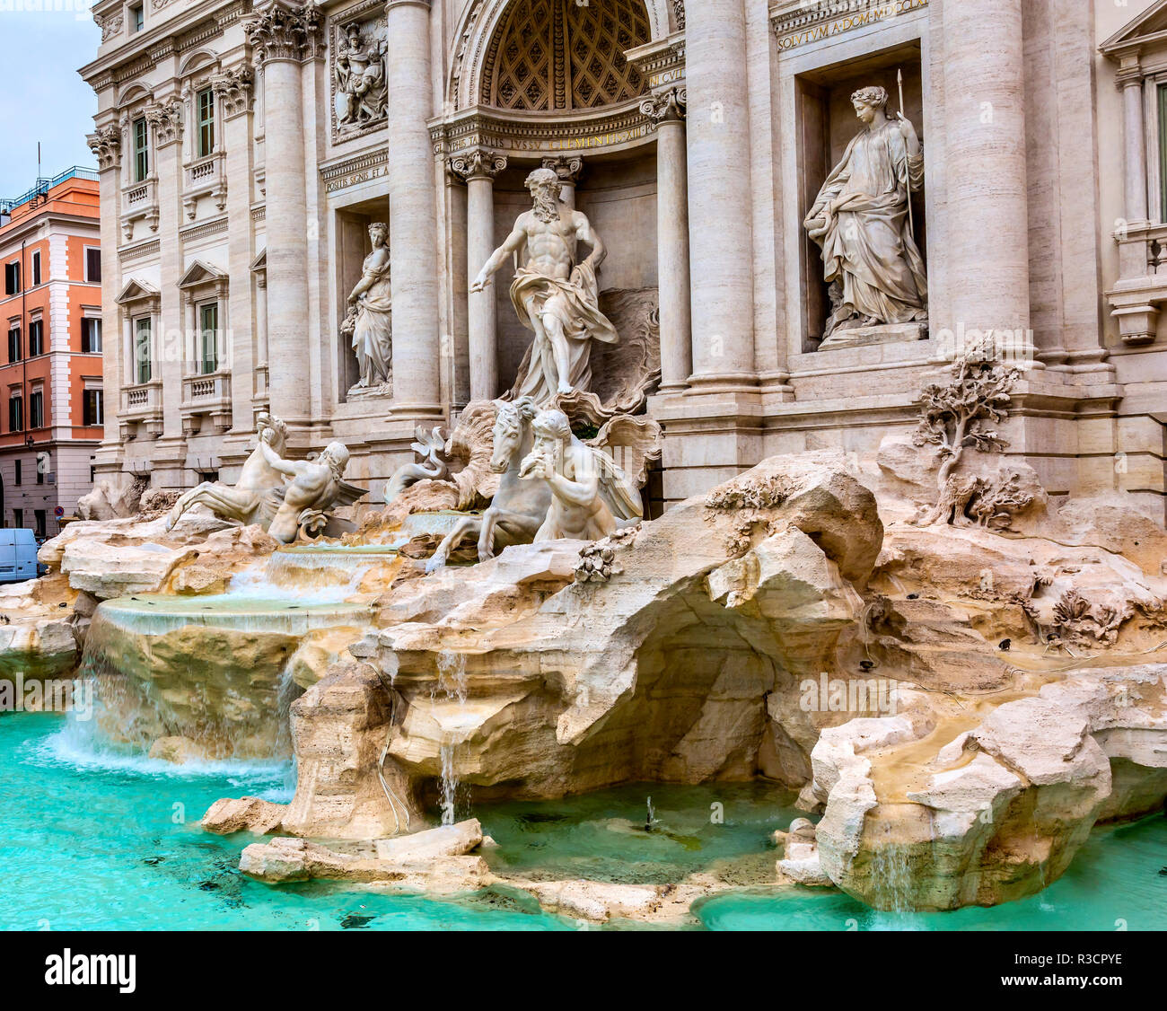 Neptune, nymphs, seahorse statues. Trevi Fountain, Rome, Italy. Nicola ...