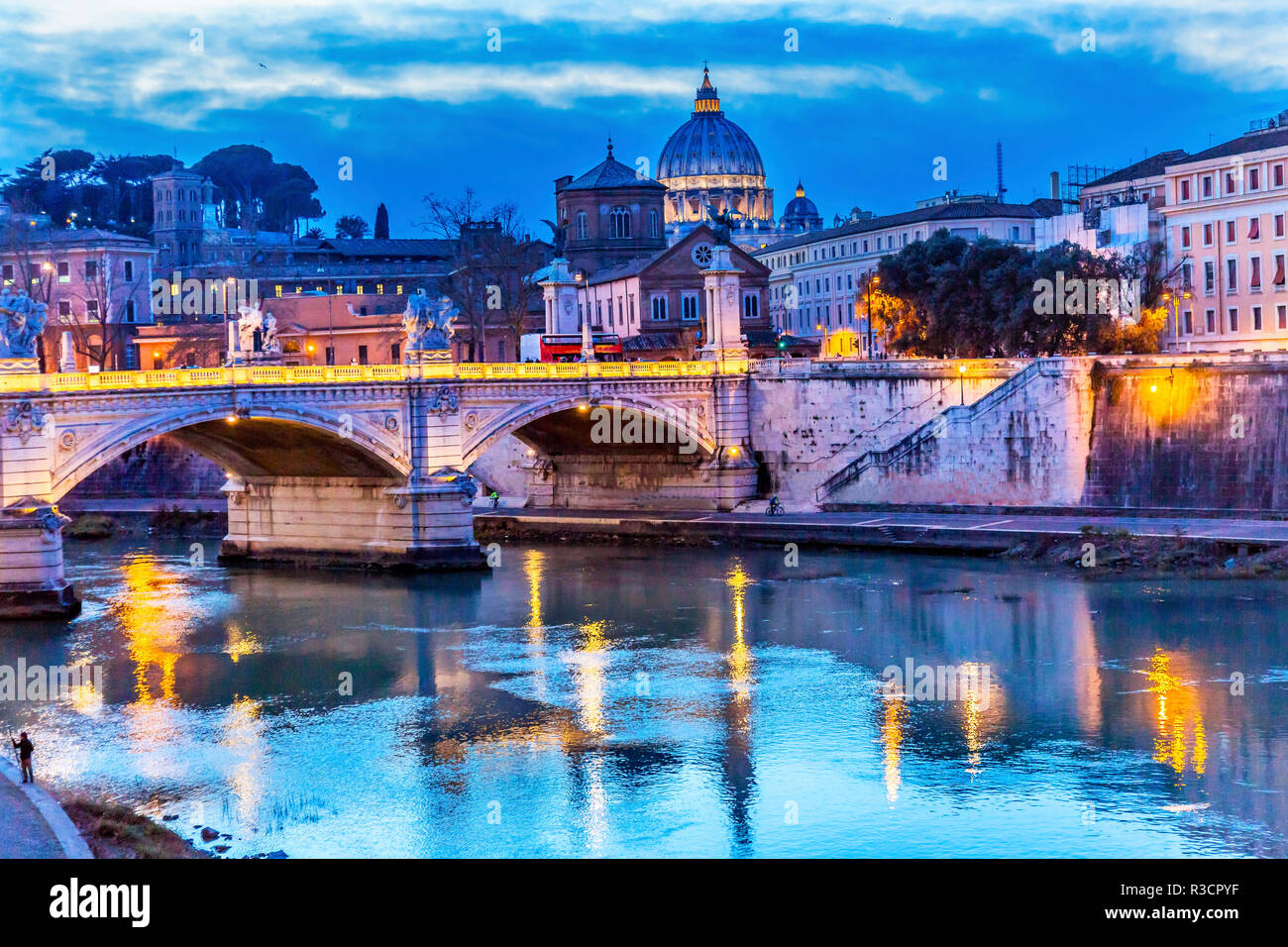 Vatican dome and Tiber River, Ponte Vittorio Emanuele III, Rome, Italy ...