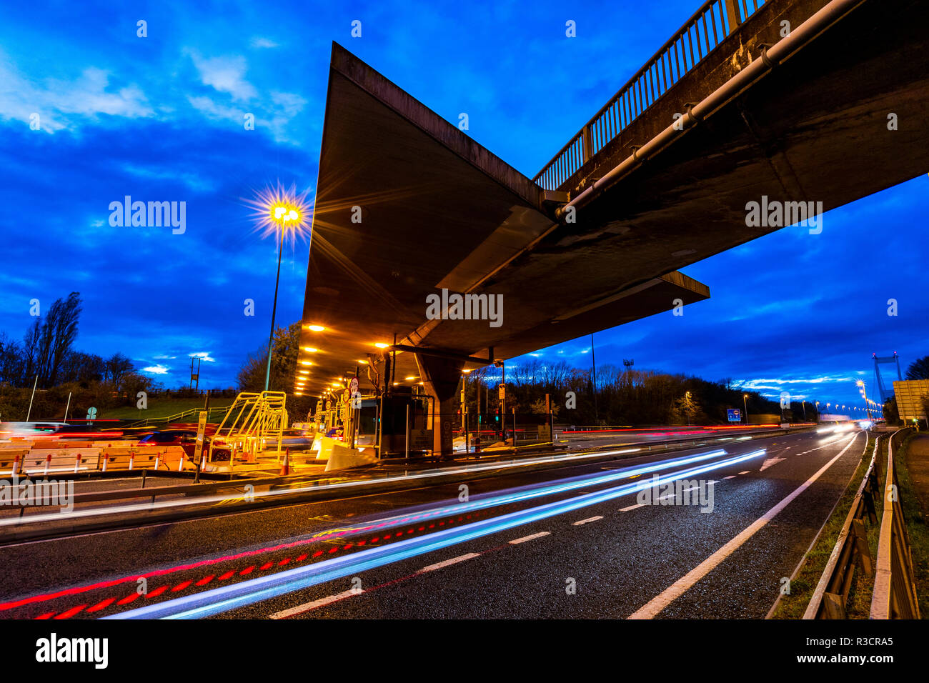 Toll plaza, M48 Severn River crossing, Aust, Bristol. The tolls between ...
