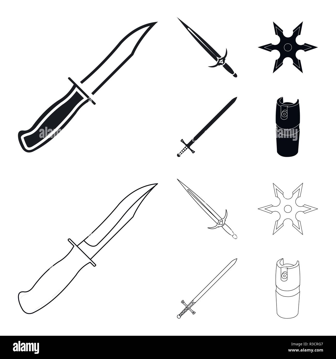 Sword, two-handed sword, gas balloon, shuriken. Weapons set collection ...