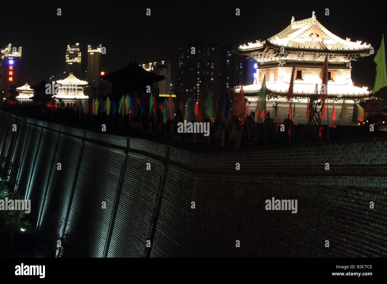 the walled city of datong in china at night Stock Photo - Alamy