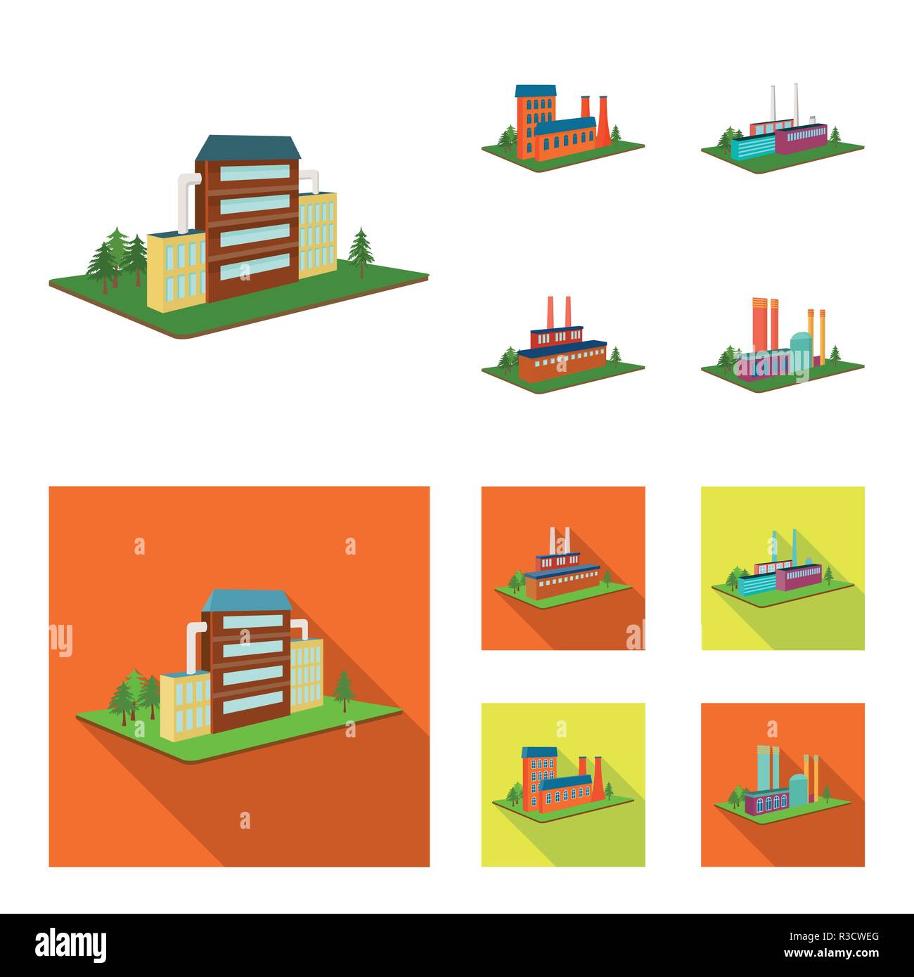 Processing factory,metallurgical plant. Factory and industry set ...