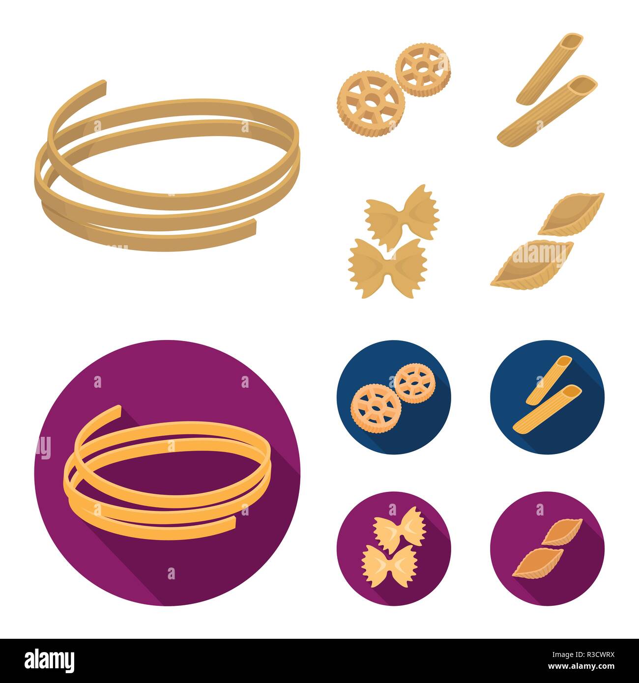 Different types of pasta. Types of pasta set collection icons in ...