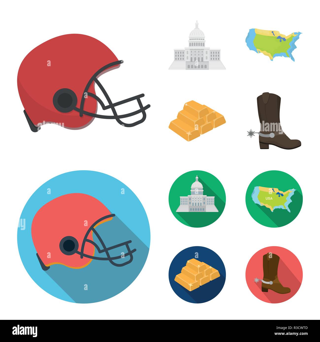 Football player helmet, capitol, territory map, gold and foreign ...