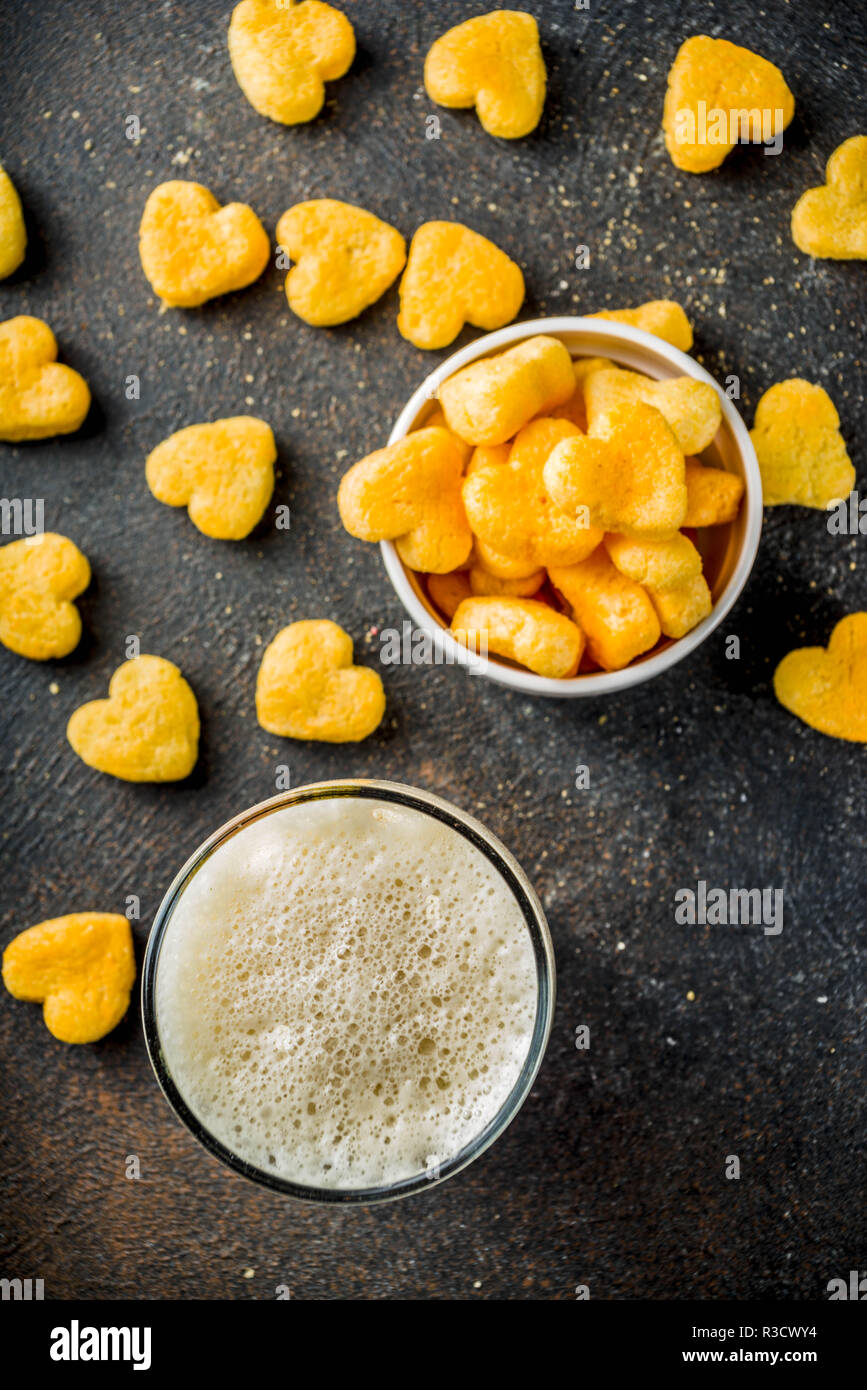 Beer and heart snack, treatment idea for Valentine's day, dark rusty ...