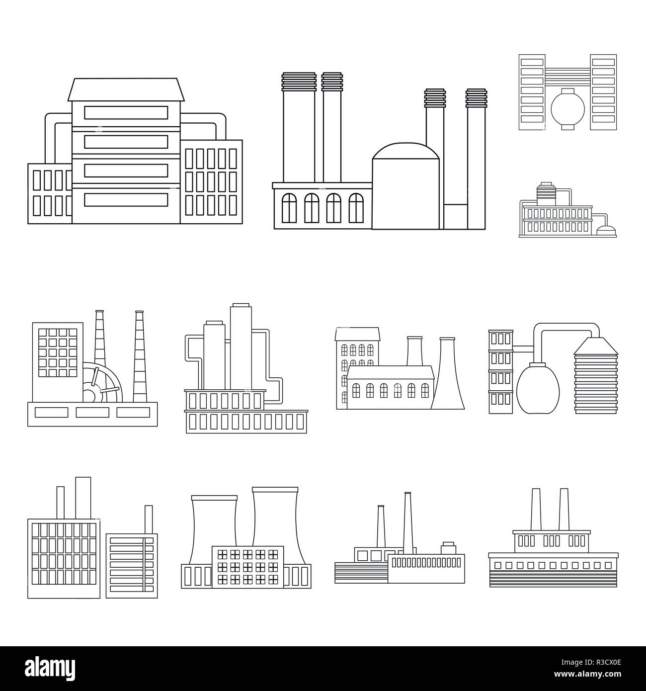 Factory and facilities outline icons in set collection for design ...
