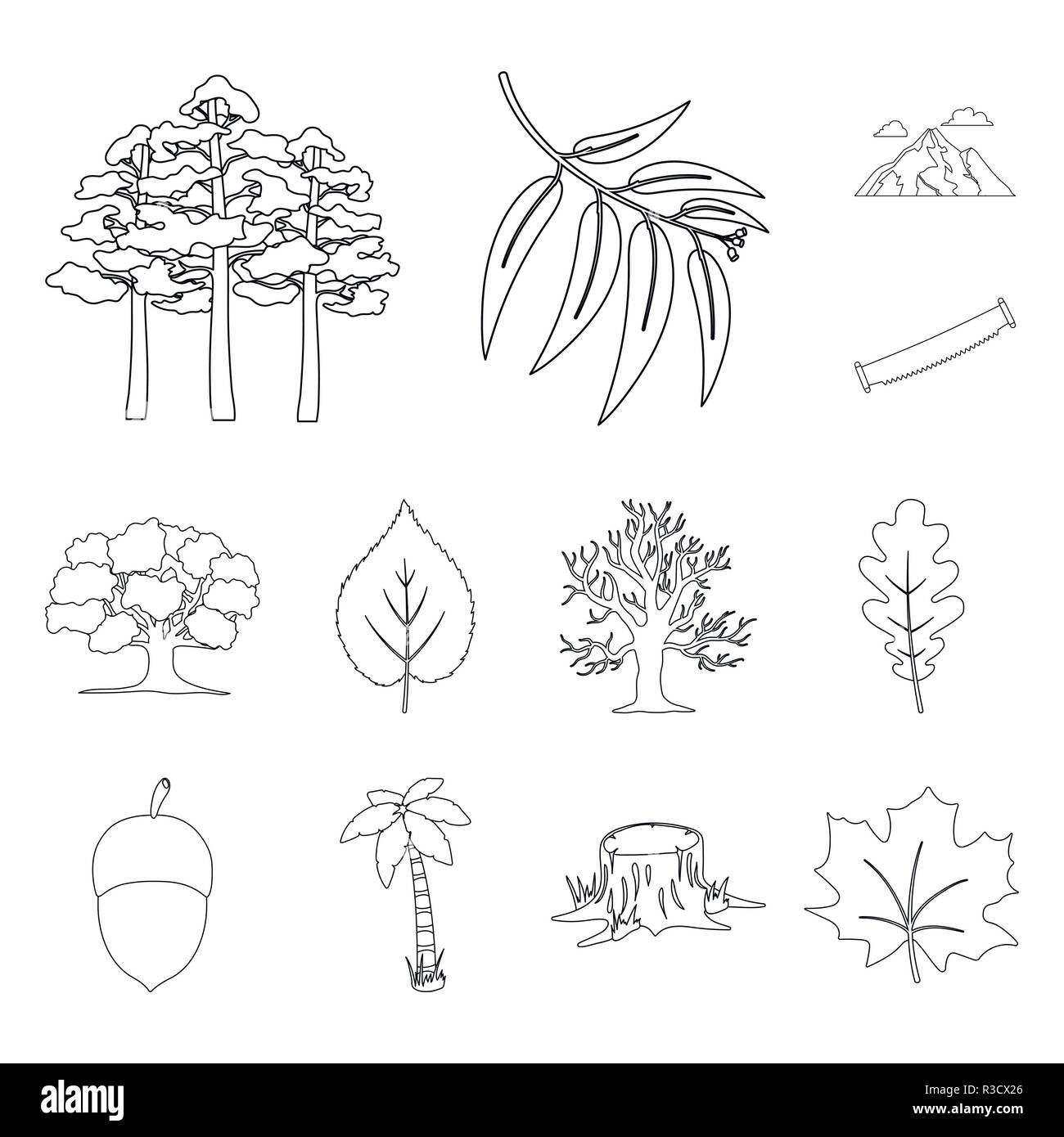 Forest and nature outline icons in set collection for design. Forest ...