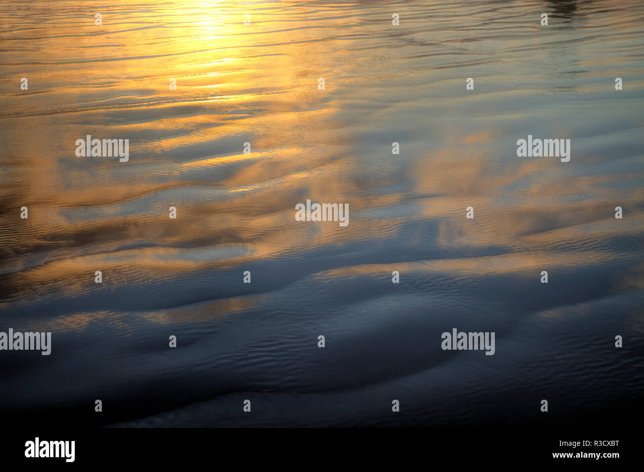 Sand reflecting sunset colors at low tide Stock Photo - Alamy