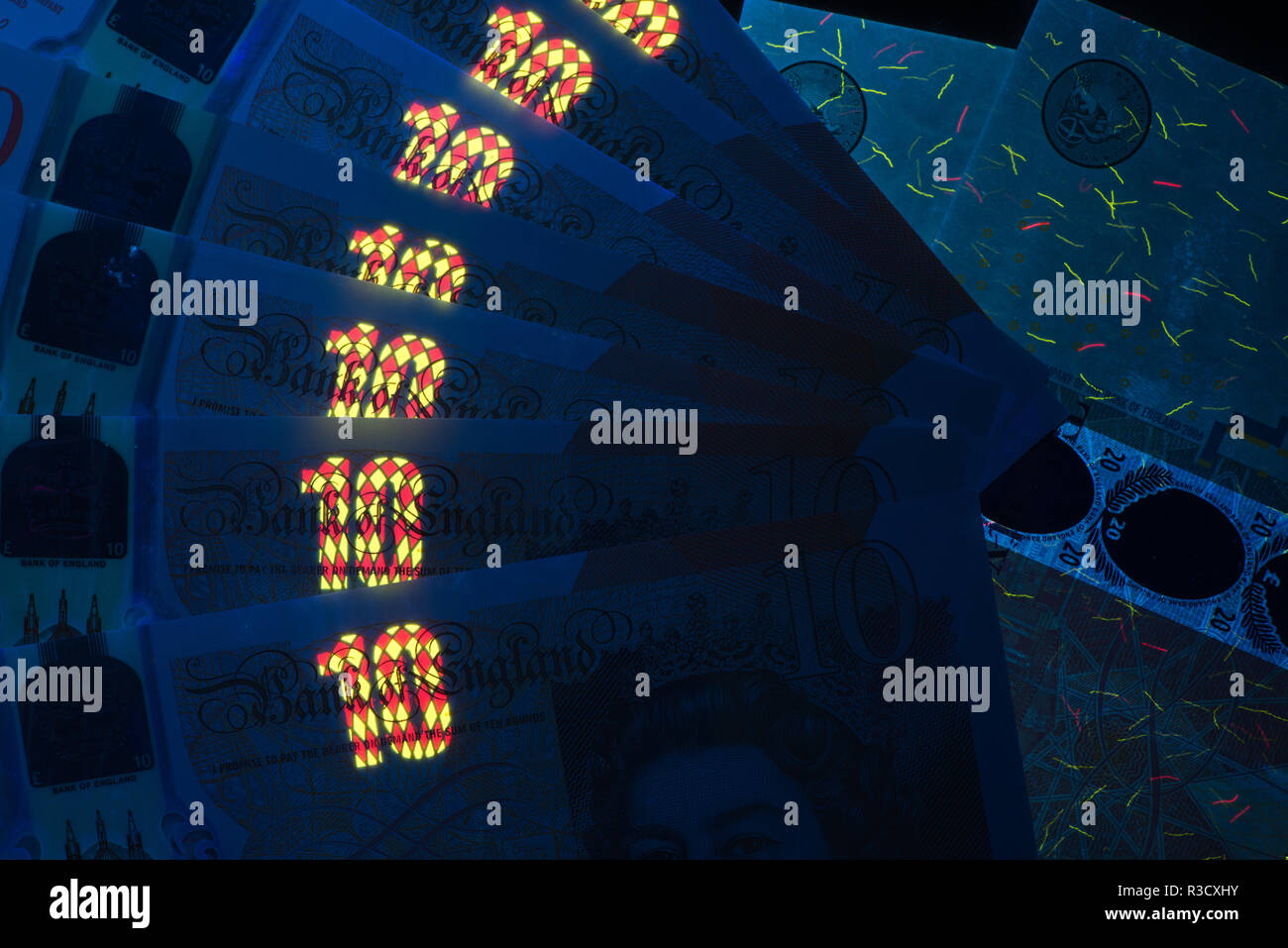 Identify genuine real Bank of England or Euro banknotes with invisible ...