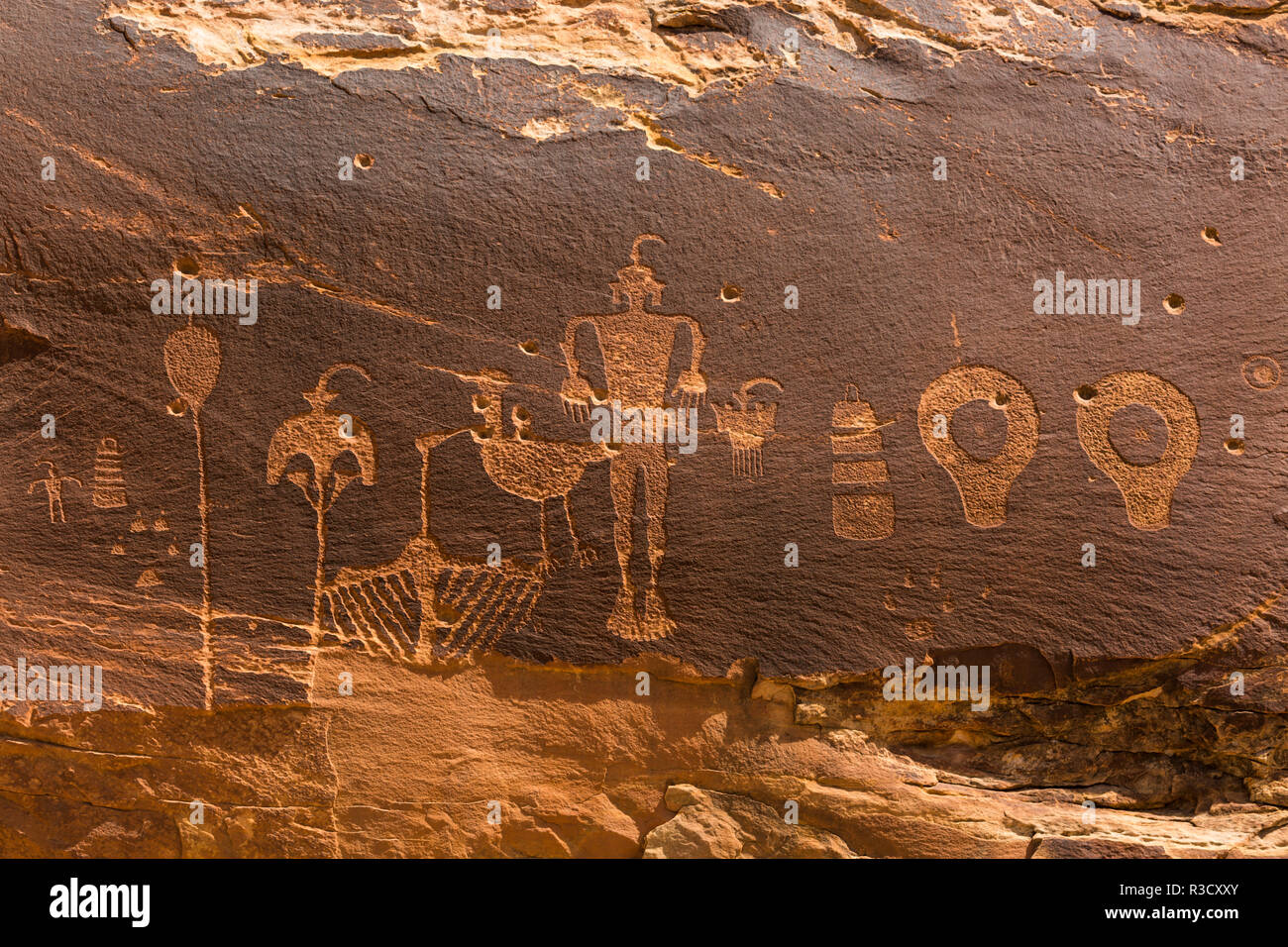 USA, Utah, Bears Ears National Monument. Wolfman Panel of petroglyphs ...