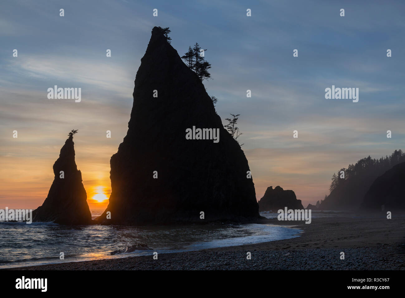 USA, WA, Rialto Beach. Sunset on sea stacks Stock Photo - Alamy