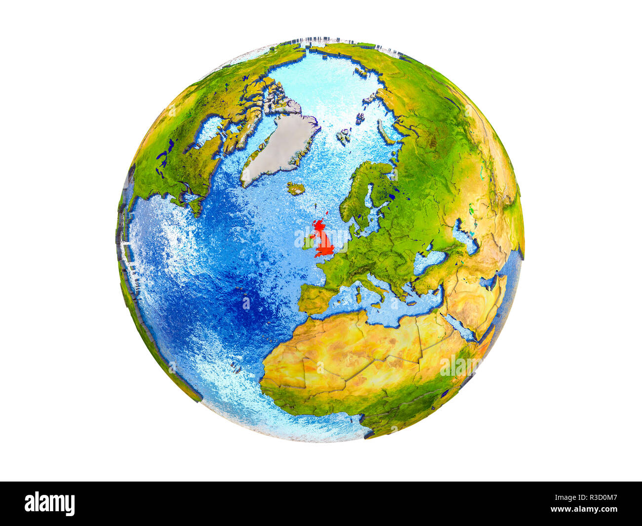 United Kingdom on 3D model of Earth with country borders and water in ...
