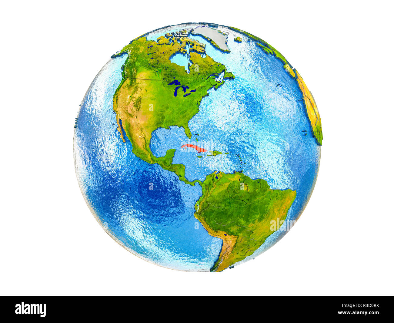 Cuba on 3D model of Earth with country borders and water in oceans. 3D ...