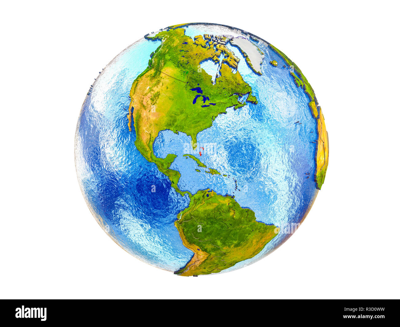 Bahamas on 3D model of Earth with country borders and water in oceans ...