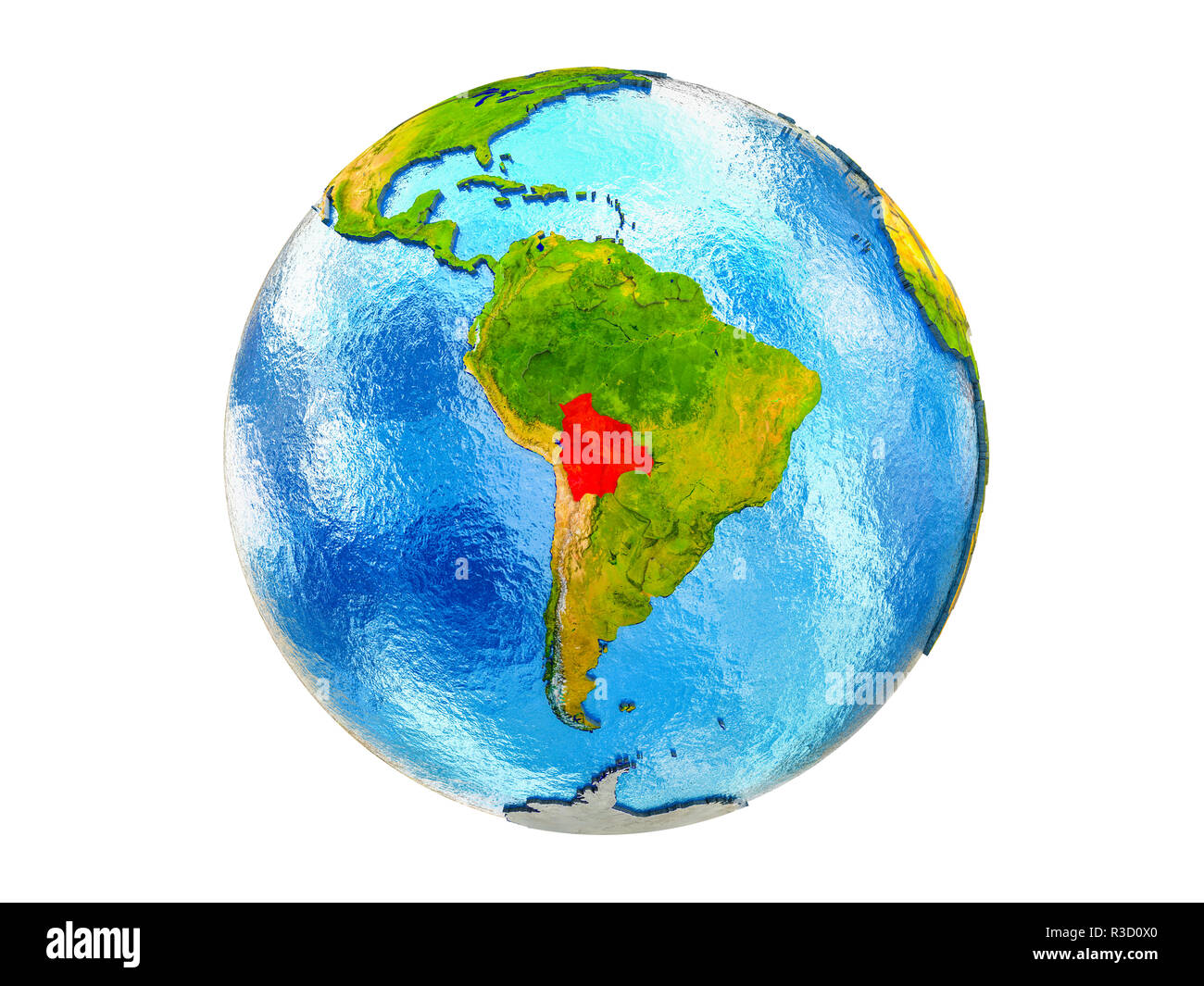 Bolivia on 3D model of Earth with country borders and water in oceans ...