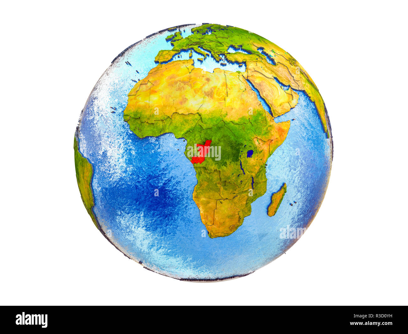 Congo on 3D model of Earth with country borders and water in oceans. 3D ...