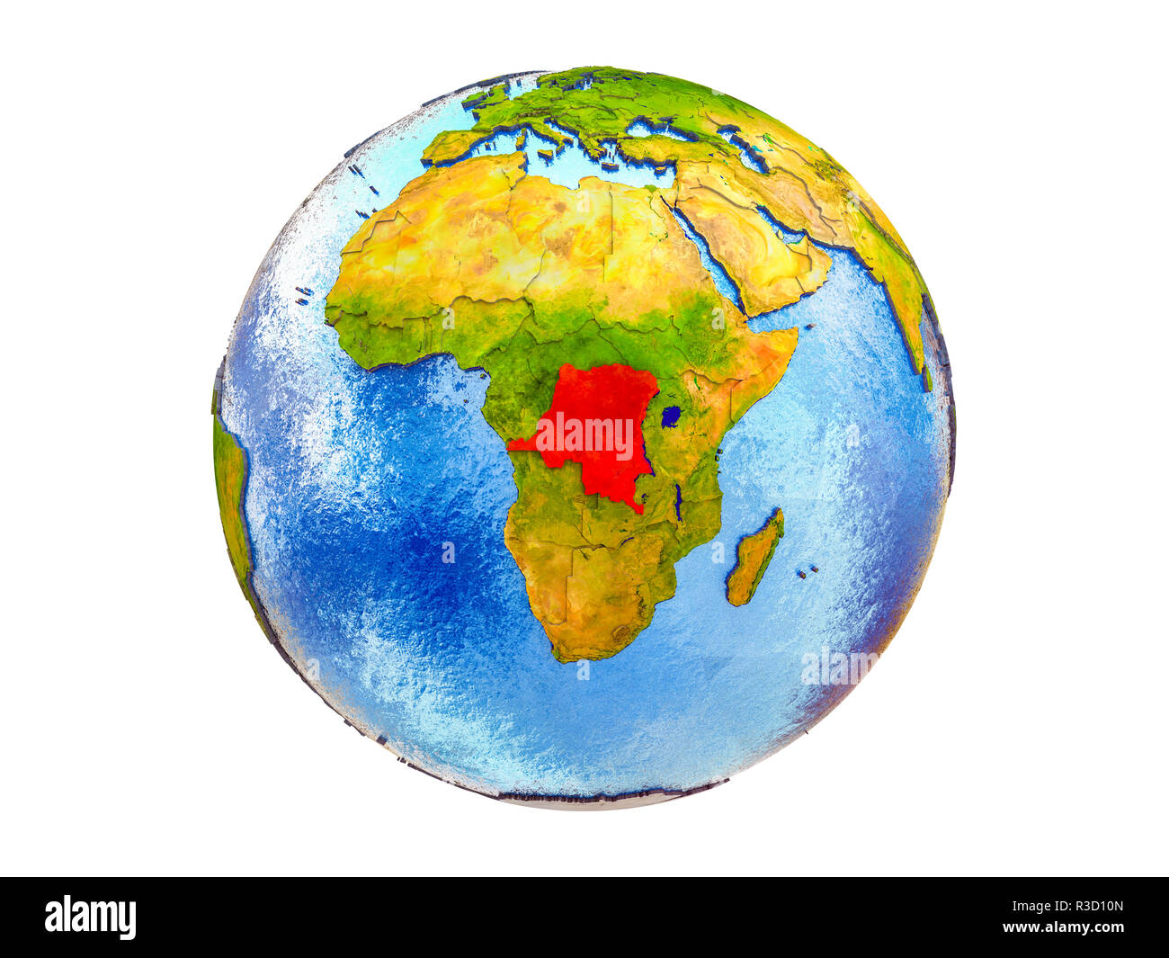 Dem Rep of Congo on 3D model of Earth with country borders and water in ...