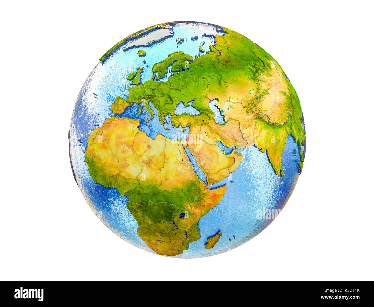 Israel on 3D model of Earth with country borders and water in oceans ...