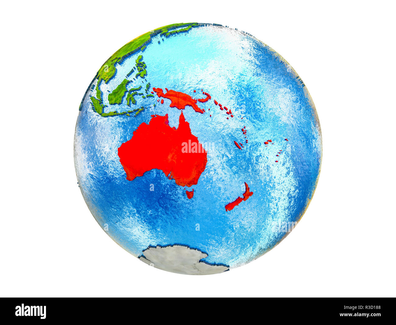 Australia on 3D model of Earth with country borders and water in oceans ...
