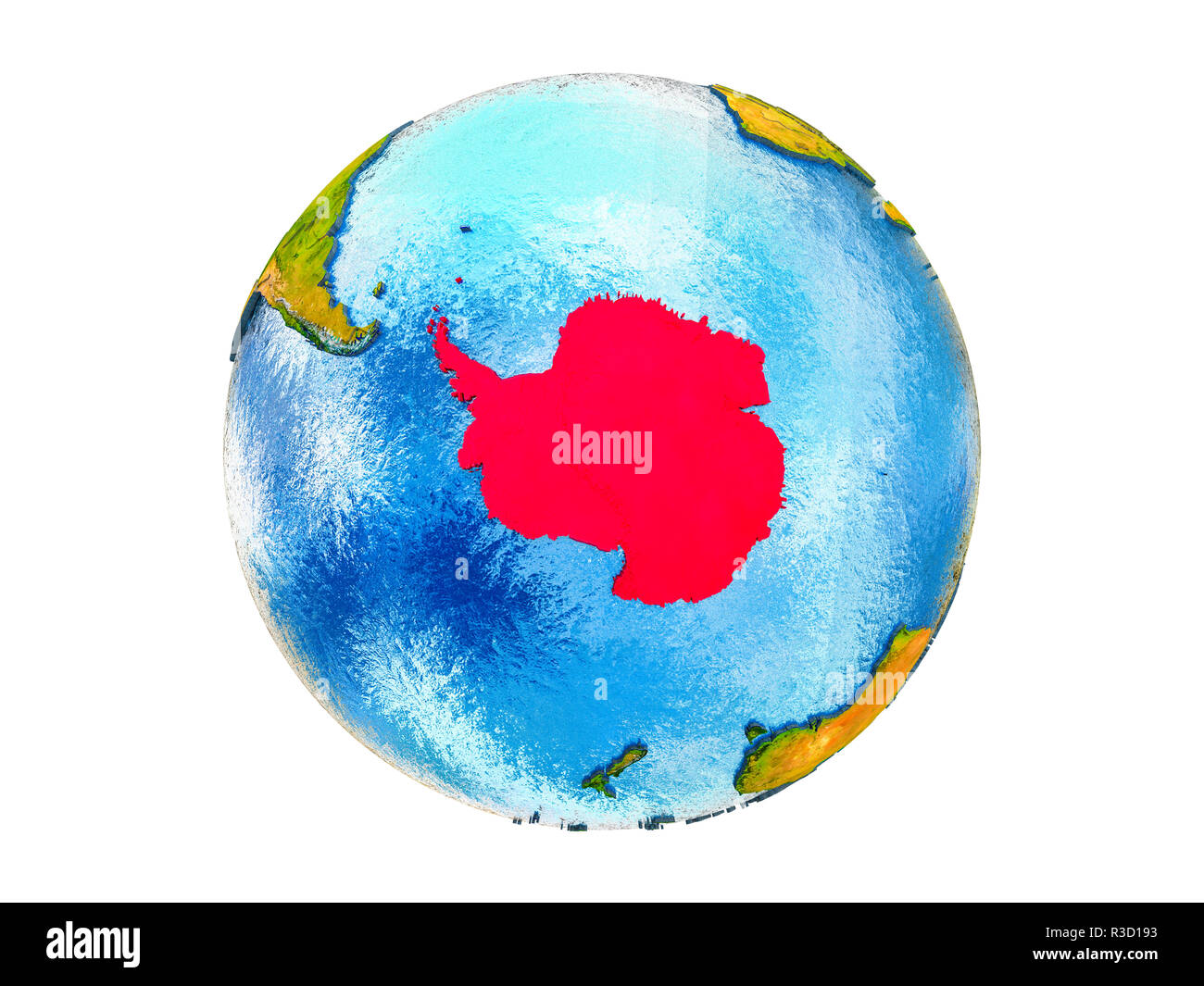 Antarctica on 3D model of Earth with country borders and water in ...