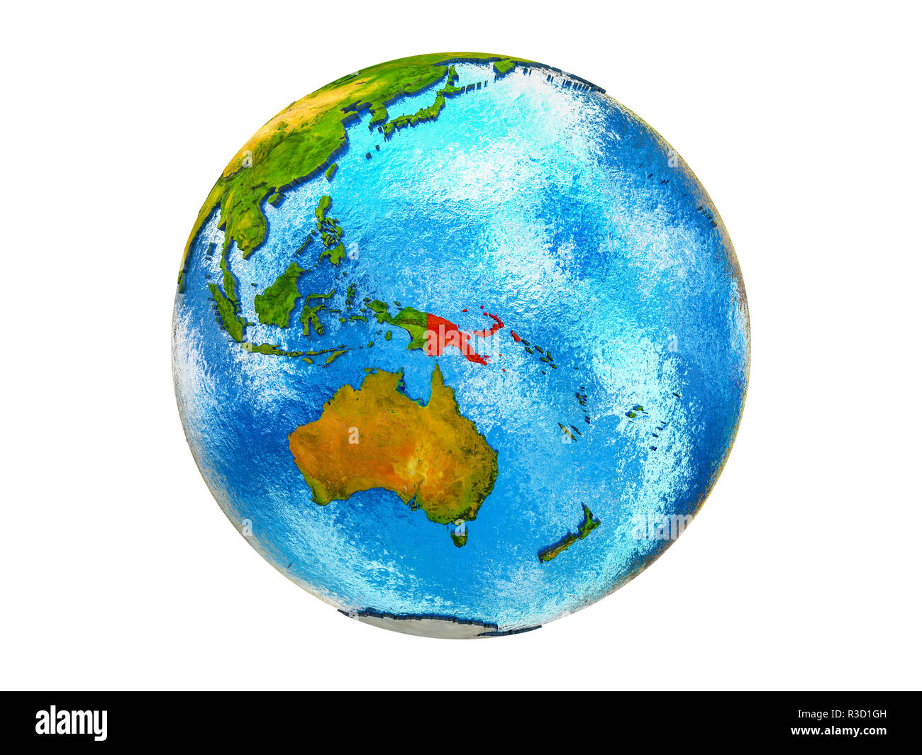 Papua New Guinea on 3D model of Earth with country borders and water in ...