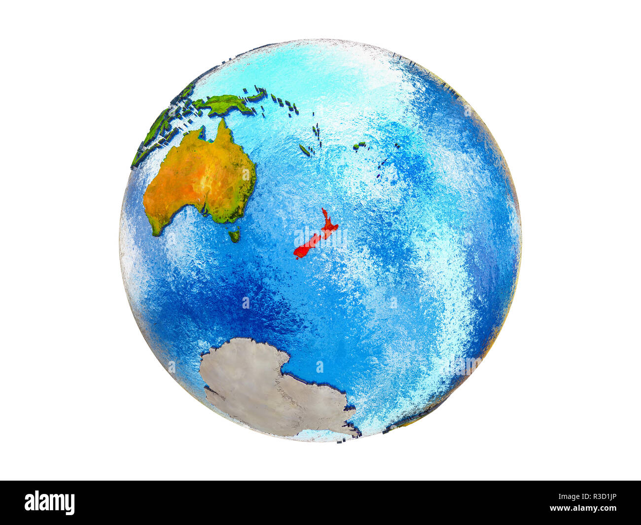 New Zealand on 3D model of Earth with country borders and water in ...
