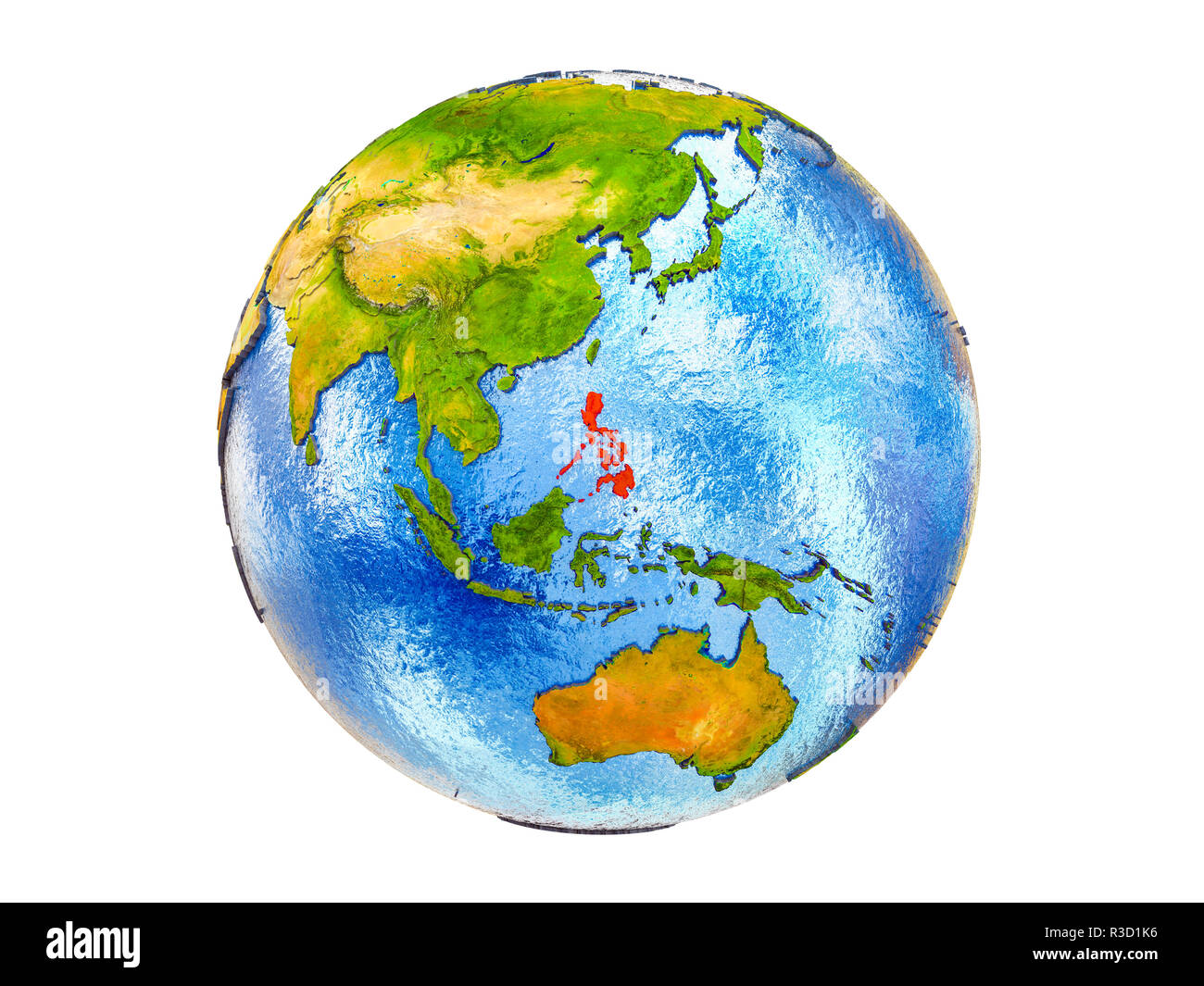 Philippines on 3D model of Earth with country borders and water in ...