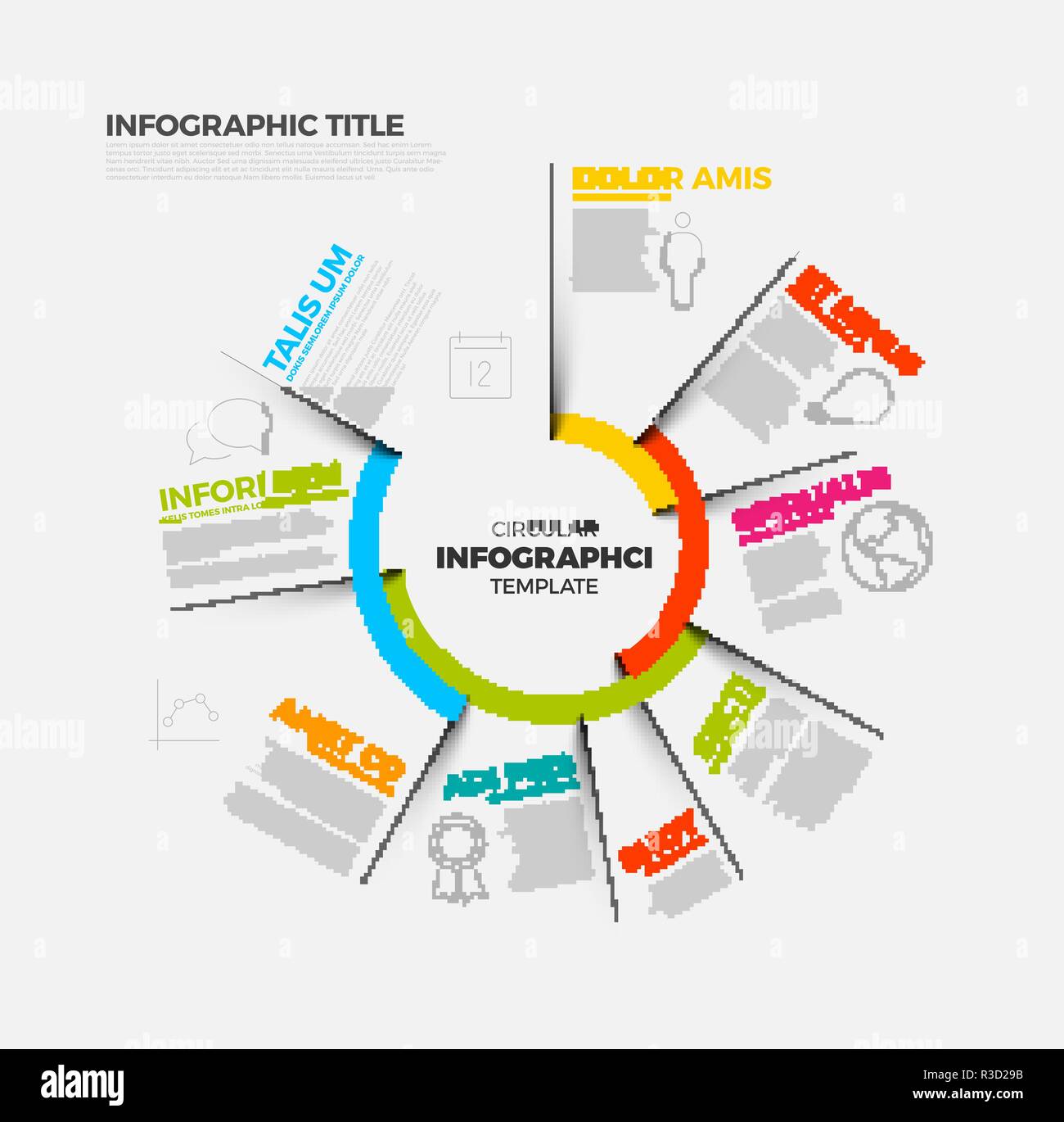Vector circular Infographic report template made from papers in circle ...