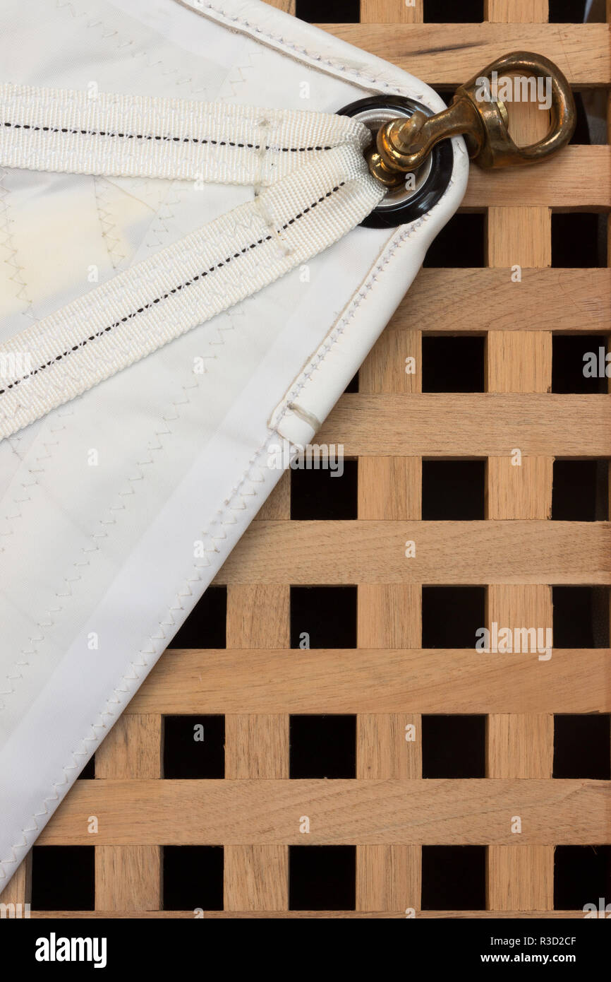 sail detail on teak grating Stock Photo - Alamy