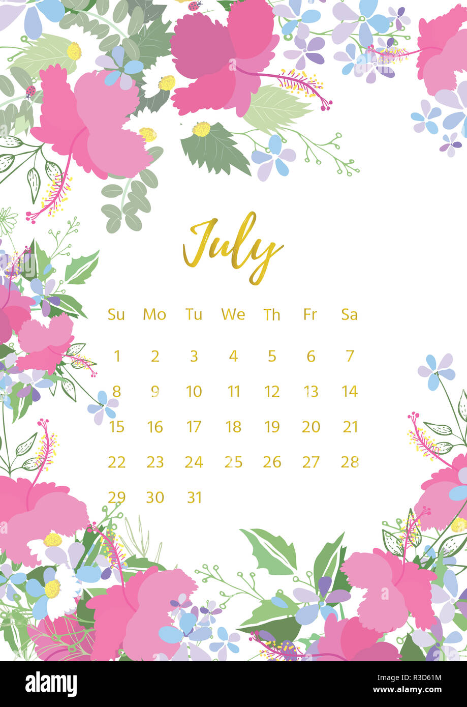 Vintage floral calendar 2018 with bouquet of flowers. illustration ...