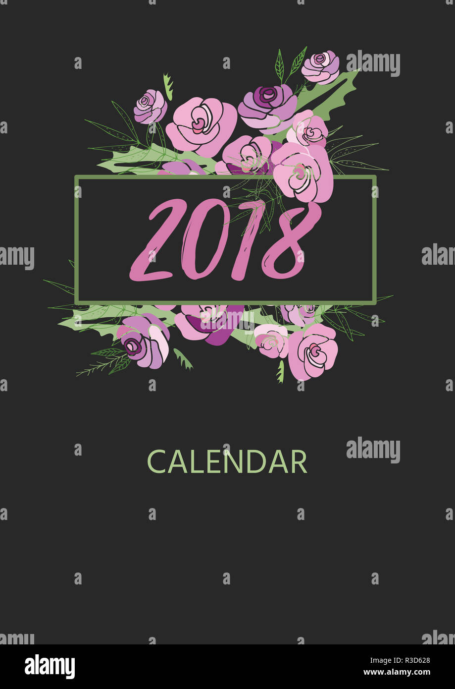 Vintage floral calendar 2018 with bouquet of flowers. illustration ...