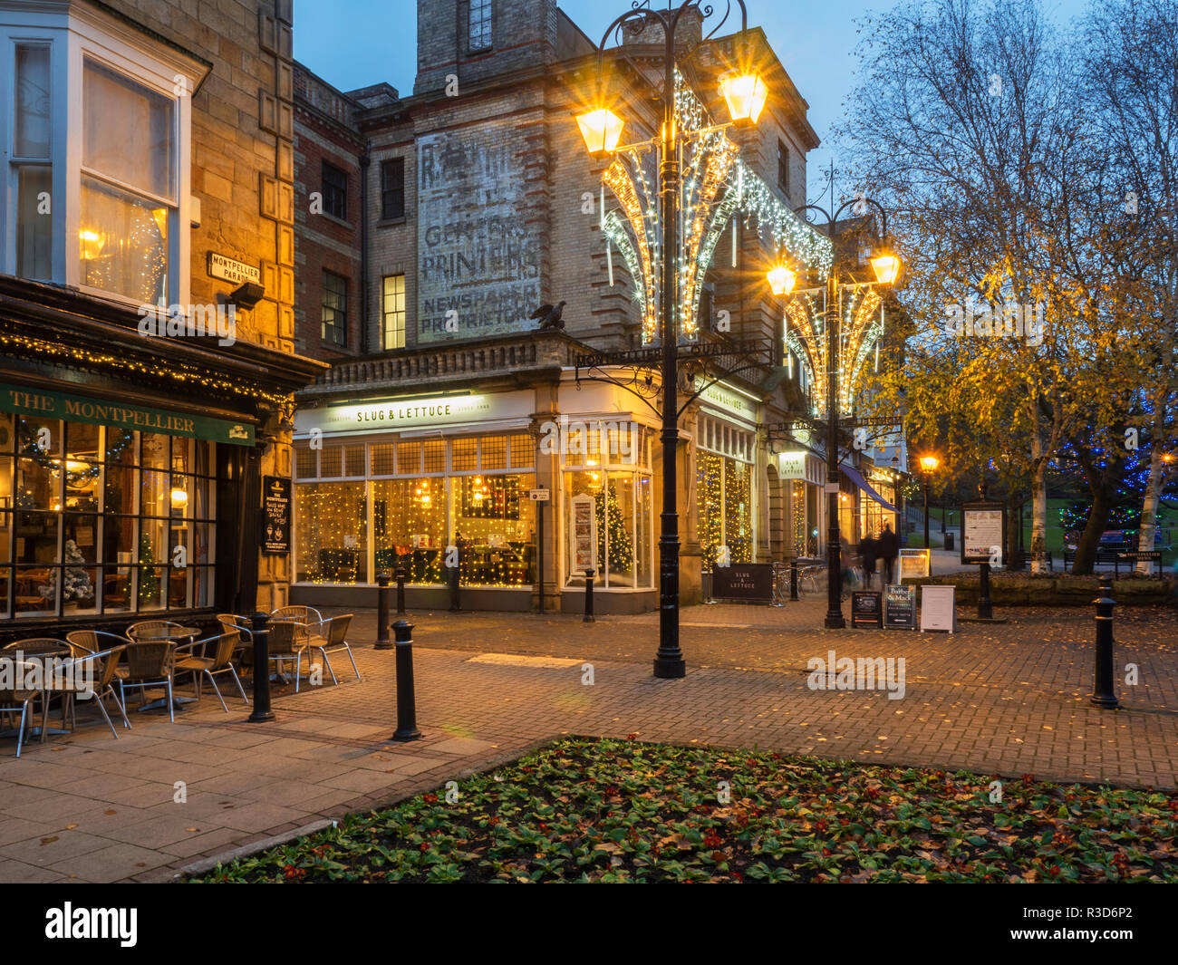 The Montpellier Quarter at dusk Harrogate North Yorkshire England Stock ...